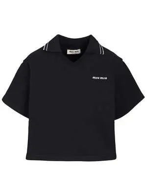 Miu Miu Cotton Jersey Cropped Polo - Blue