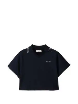 Miu Miu Cotton Jersey Cropped Polo - Blue