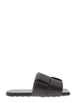 Bottega Veneta Flat Mules With Padded Intreccio Band In Leather - Black