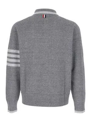 Thom Browne Grey Polo With 4-bar Detail On The Sleeve In Wool And Silk Blend For - Multicolor