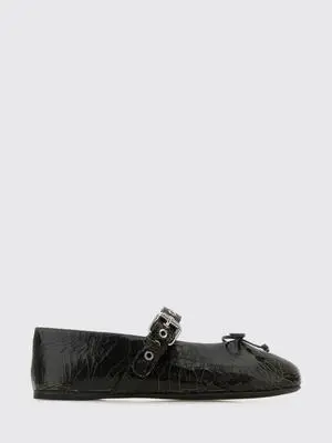 Miu Miu Cracked-effect Leather Ballerinas - Brown