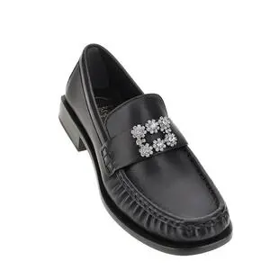 ROGER VIVIER Crystal-embellished Leather Loafers - Black