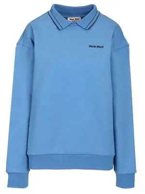Miu Miu Sweatshirt With Embroidered Logo - Blue