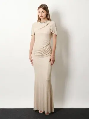 SELF-PORTRAIT Maxi Dress With Rhinestones - Gold