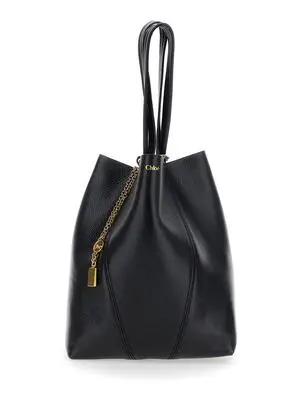 Chloé Chloé Women Shoulder Bag 'Spin' With Logoed Metal Medals In Black Grained Leather For Women Multicolor