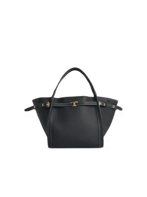 TOD'S T Signature' Small Leather Shopping Bag - Black