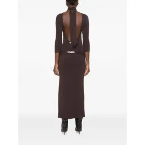 Attico Halter Neck Belted Long Sleeve Midi Dress