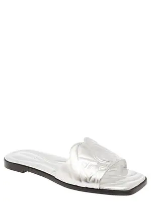Alexander McQueen Metallic Flat Sandals With Embossed Motif In Metallic Leather - Silver