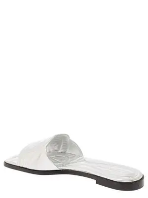 Alexander McQueen Metallic Flat Sandals With Embossed Motif In Metallic Leather - Silver