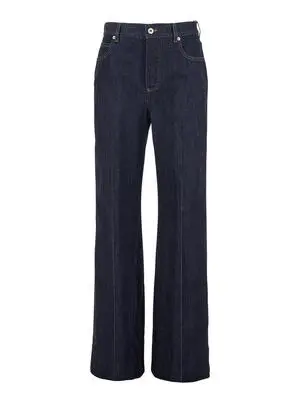 Bottega Veneta Indigo' Blue Palazzo Jeans With Logo Patch On The Back In Cotton - Multicolor
