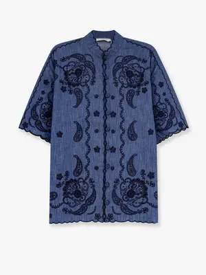 Zimmermann Aster Denim Shirt With All-over Contrasting Embroidery - Multicolor