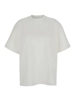 JIL SANDER White Crewneck T-shirt With Tonal Logo Print On The Front In Cotton - Multicolor