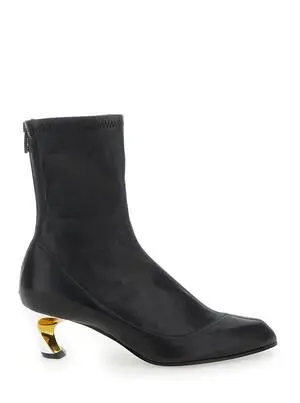 Alexander McQueen Armadillo' Black Ankle Boots With Golden Heel In Smooth Leather - Multicolor