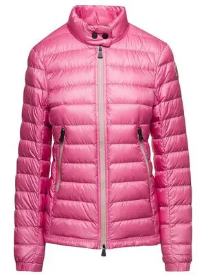 Moncler Walibi' Pink Down Jacket With Logo Patch In Polyamide - Multicolor