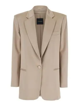 Andamane Guia' Beige Single-breasted Jacket With Notched Revers And Shoulder Pads In Wool Blend Stretch - Multicolor