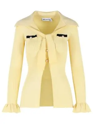 SELF-PORTRAIT Viscose Knit Top With Lacing - Yellow
