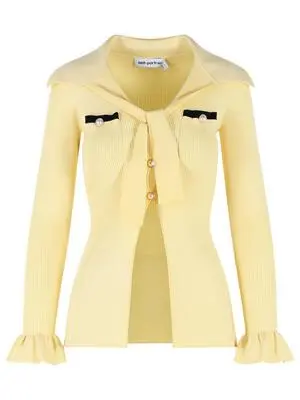SELF-PORTRAIT Viscose Knit Top With Lacing - Yellow
