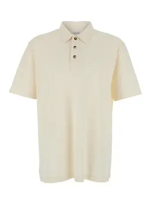 Bottega Veneta Polo Shirt With Classic Collar And Logo Embroidery Detail On The Front In Cotton - White