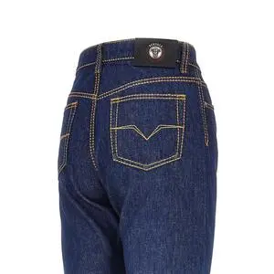 Versace Cotton Denim Jeans With Medusa Detail - Blue
