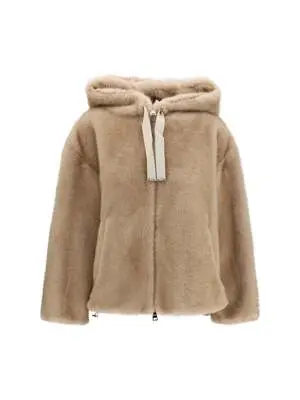 Herno Hooded Jacket In Eco-fur - Cream
