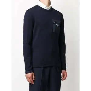 Prada Virgin Wool Crew Neck Jumper - Blue