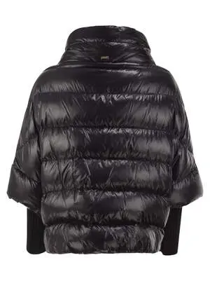 Herno Padded Jacket With High Collar And Knitted Cuffs - Black