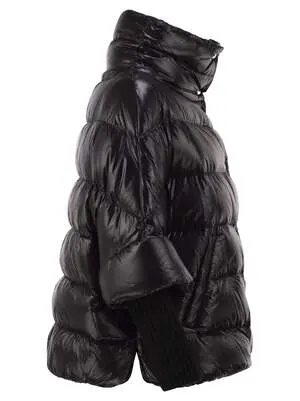Herno Padded Jacket With High Collar And Knitted Cuffs - Black