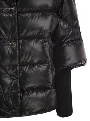 Herno Padded Jacket With High Collar And Knitted Cuffs - Black