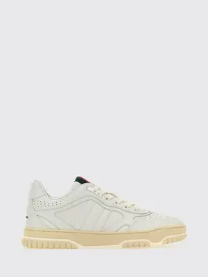 Gucci Re-web Leather Sneakers With Iconic Web Detail And Round Toe - White