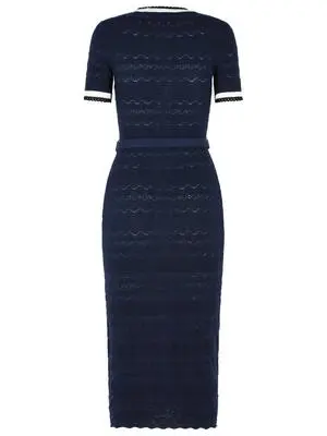 SELF-PORTRAIT Cotton Blend Midi Dress - Blue