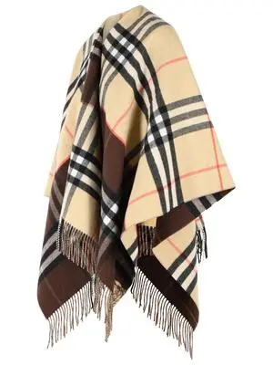 Burberry Check' Beige Cashmere Cape - Cream