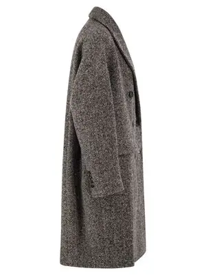 Brunello Cucinelli Double-breasted Herringbone Wool Coat With Sequins - Black