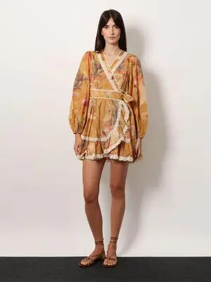 Zimmermann Frill Cotton Short Dress With Floral Print - Multicolor
