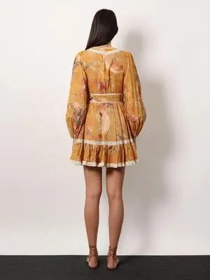 Zimmermann Frill Cotton Short Dress With Floral Print - Multicolor