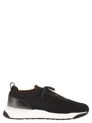 Santoni Textile And Leather Trainers With Raised Sole