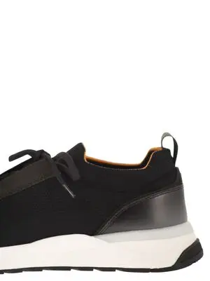 Santoni Textile And Leather Trainers With Raised Sole