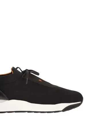 Santoni Textile And Leather Trainers With Raised Sole - Black