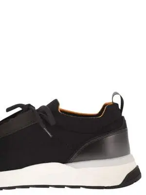 Santoni Textile And Leather Trainers With Raised Sole - Black