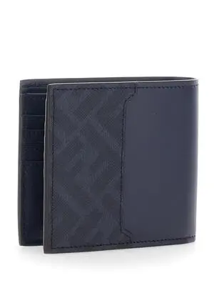 Fendi Blue Bi-fold Wallet With Ff Plate On The Front In Leather For