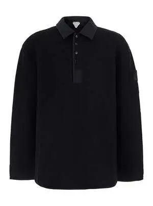 Bottega Veneta Sweatshirt With Polo Collar And Patch With Intreccio On The Sleeve In Cotton For - Black