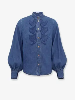 Zimmermann Denim Shirt With Cut-out Embroidery - Multicolor