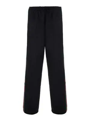 Gucci Black Pants With Elasticated Drawstring Waist And Web Detail On The Side In Cotton And Silk For - Multicolor