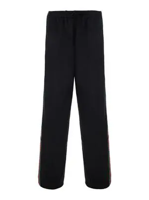 Gucci Black Pants With Elasticated Drawstring Waist And Web Detail On The Side In Cotton And Silk For - Multicolor