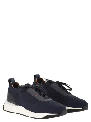 Santoni Textile And Leather Trainers With Raised Sole