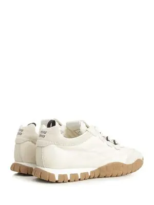 Miu Miu Tyre Technical Fabric And Suede Leather Sneakers - White