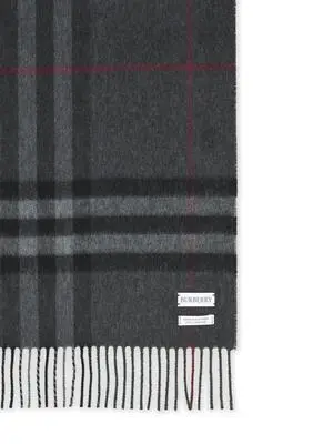 Burberry Mu Giant Check' Dark Grey Cashmere Scarf - Gray