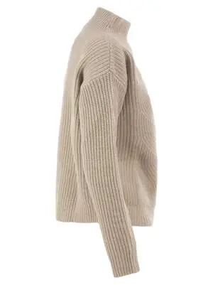 Herno Pure Wool Textured Knit High Neck Jumper - Cream