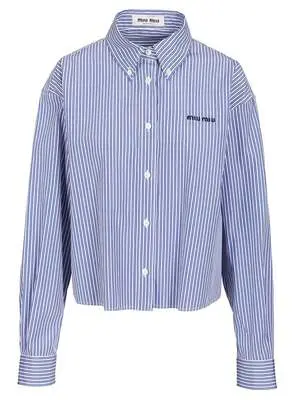 Miu Miu Poplin Shirt With Logo - Blue