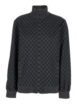 Gucci Grey Sweatshirt With High Neck And All-over Gg Print In Tech Fabric - Multicolor