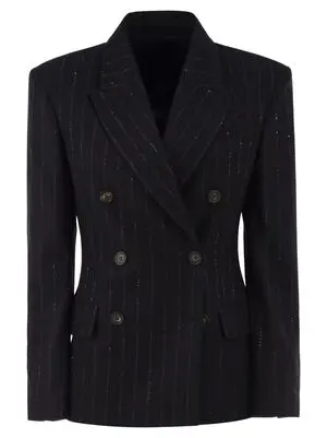 Brunello Cucinelli Double-breasted Pinstripe Blazer With Sequins